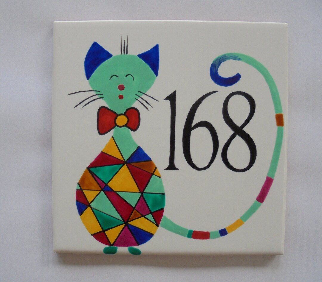 Hand-painted House Number, Harlequin Cat, Door Number, Address, Mailbox ...