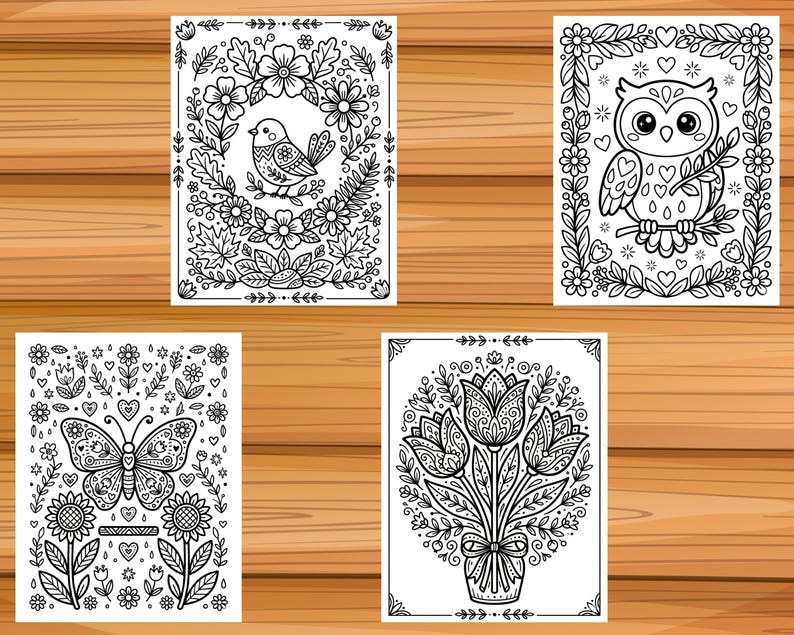 Folk Art Coloring Book, Woodland Animals, Easy Bold Lines, 23 Pages ...