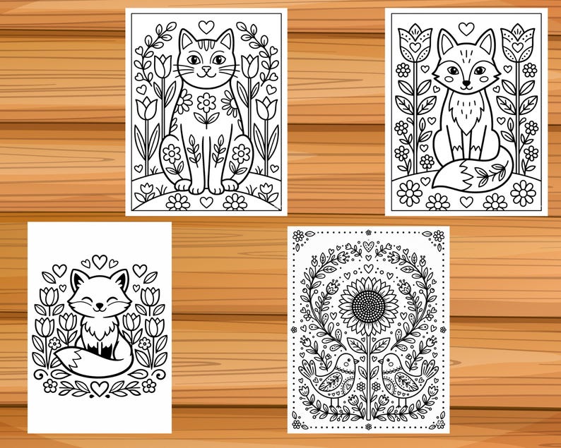 Folk Art Coloring Book, Woodland Animals, Easy Bold Lines, 23 Pages ...