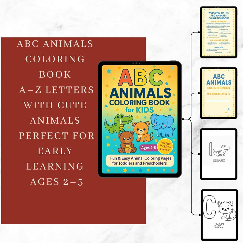 ABC Animals Coloring Book for Kids Ages 2–5 Alphabet Learning Printable ...