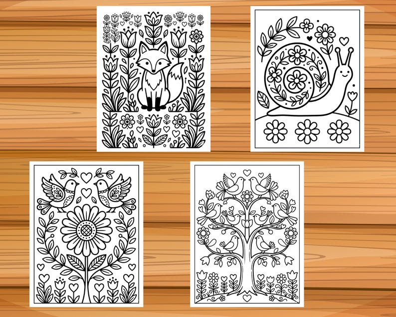 Folk Art Coloring Book, Woodland Animals, Easy Bold Lines, 23 Pages ...