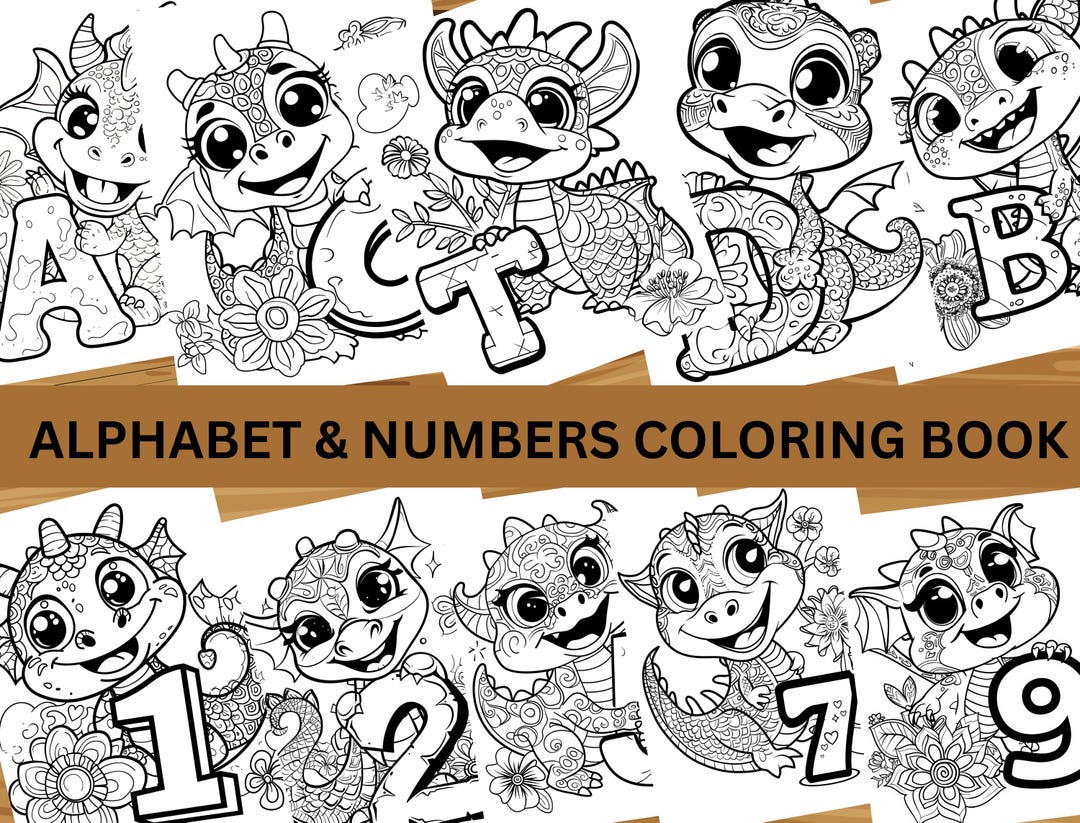 Dinosaur Alphabet Coloring Book for Kids, ABC & Numbers Printable PDF ...
