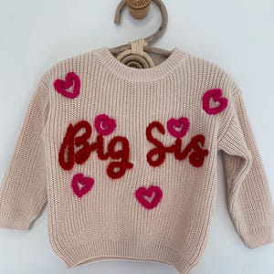 Custom "big Sis" Hand Embroidered Sweater - Etsy