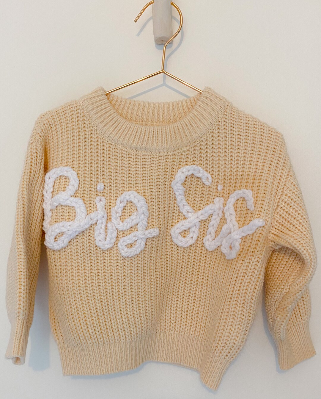 Hand Embroidered Big Sis Knit Sweater in apricot With White - Etsy