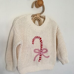 Pre-made Hand Embroidered Candy Cane Sweater With Bow - Etsy