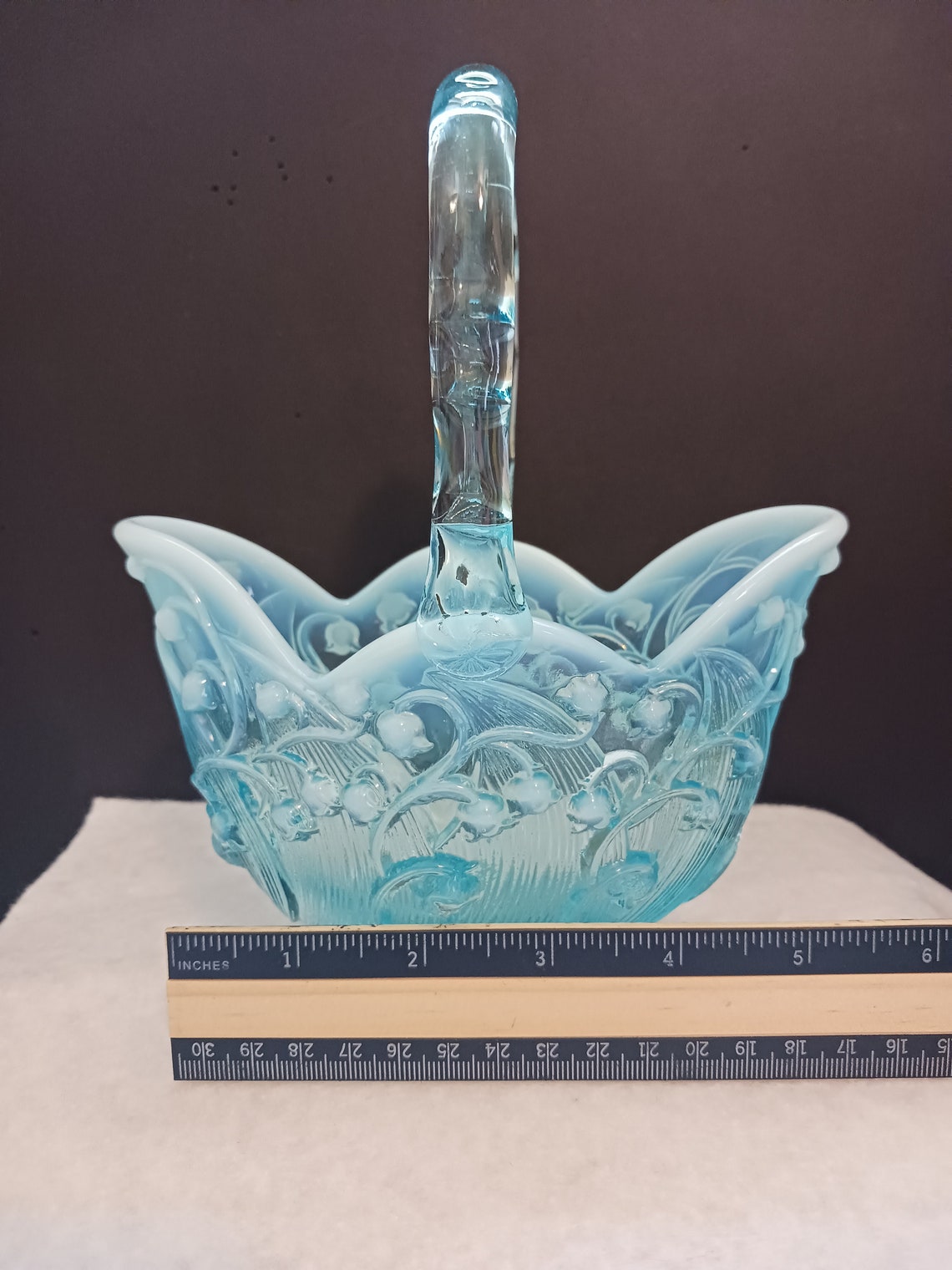 Fenton Blue Opalescent Lily of the Valley Glass Basket - Etsy