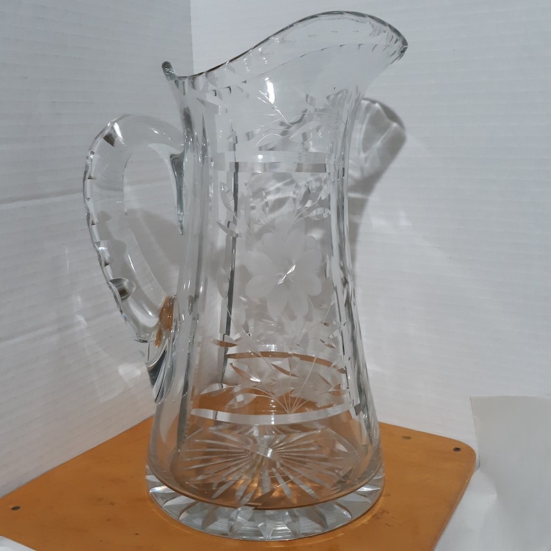 American Brilliant Cut Glass Pitcher With Etched Daisies 11.5 - Etsy