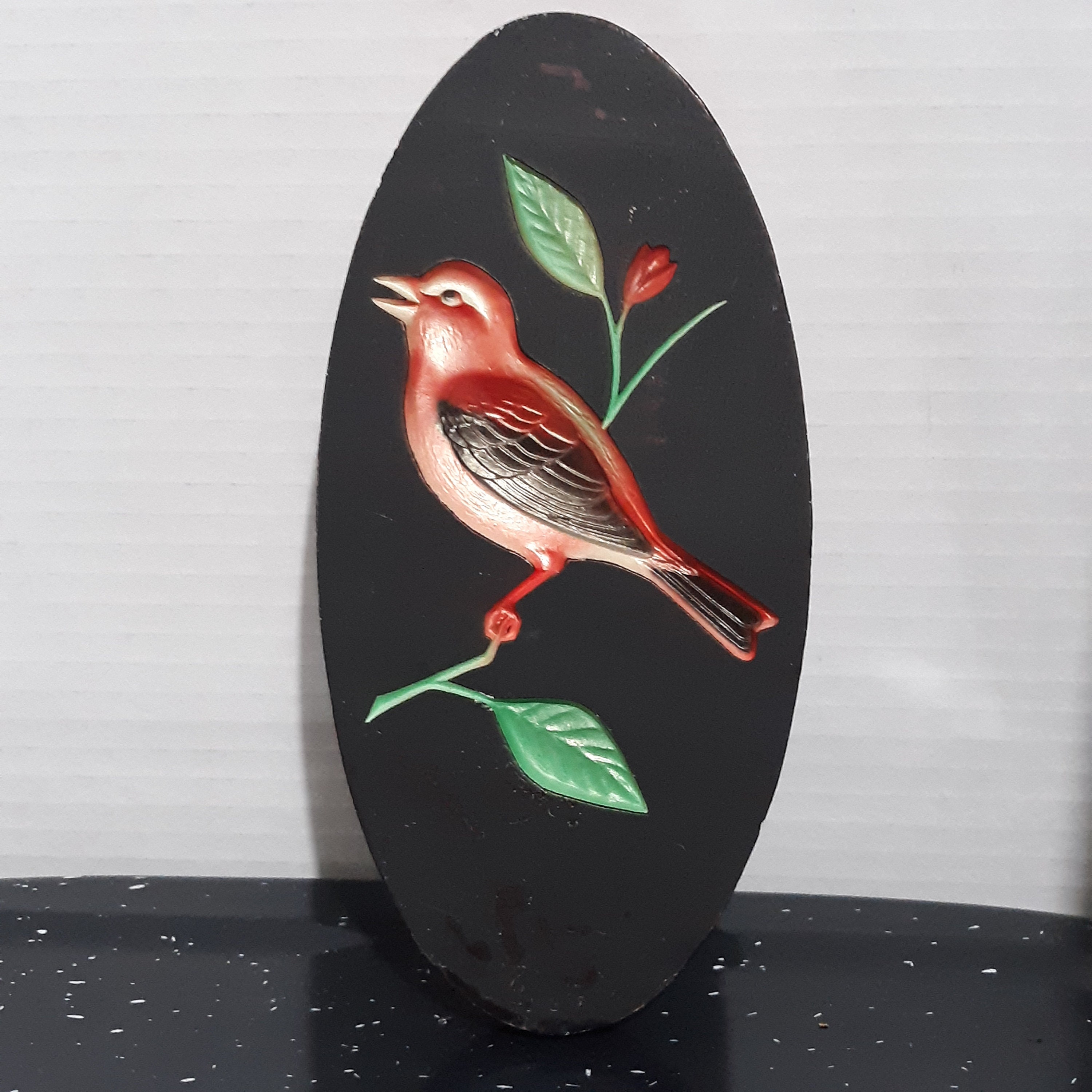Two Oval Shaped Chalkware Wall Art Pictures of Red Birds - Etsy