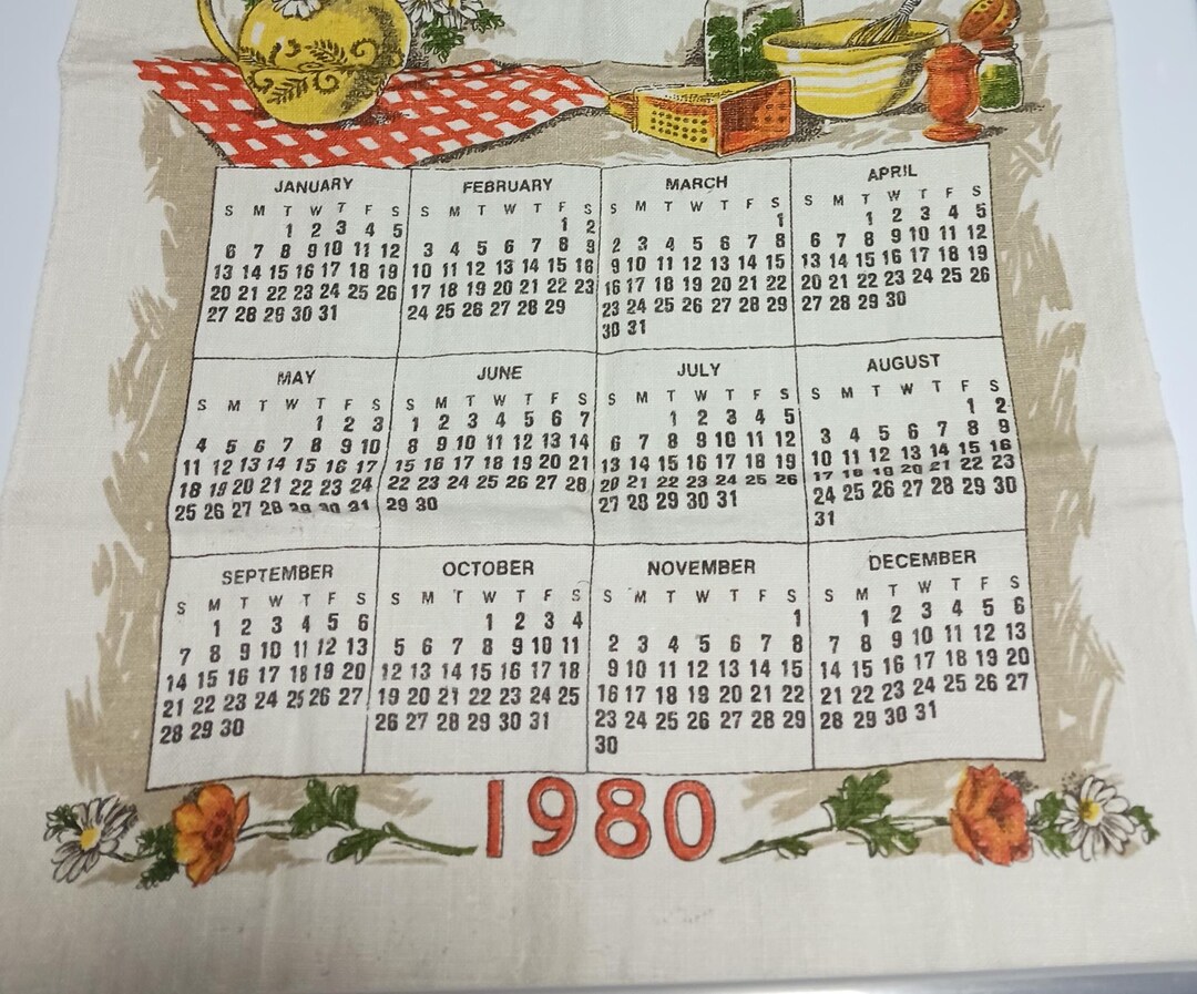1980 Vintage Linen Calendar 15" X 26" With "happy Home Recipe" - Etsy
