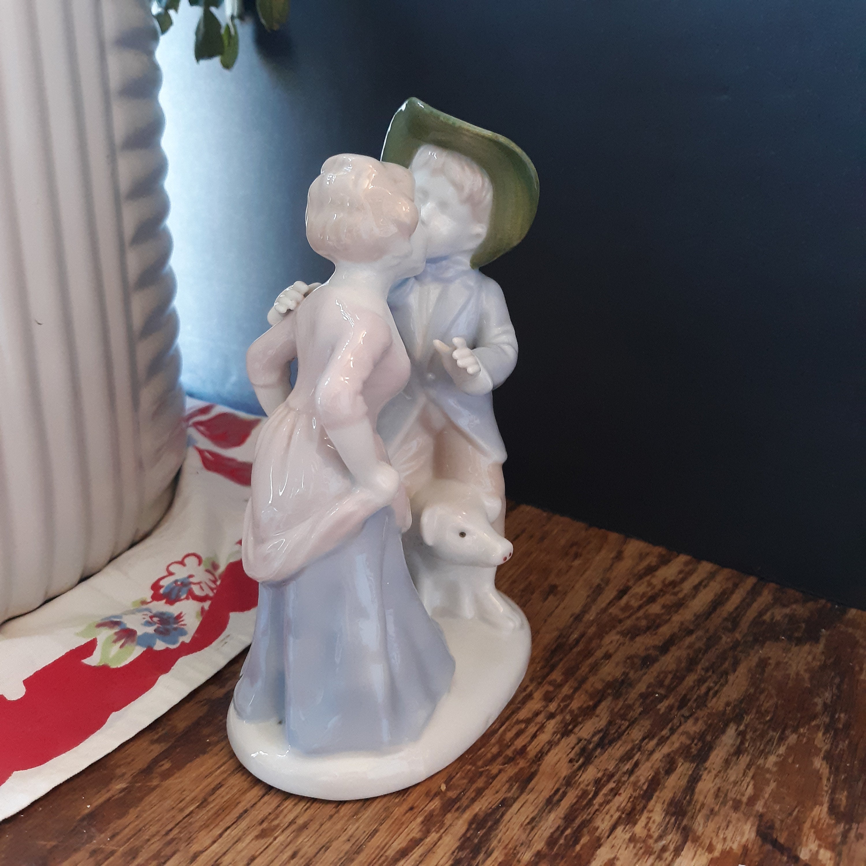 Vintage Fine Porcelain Ware Figurine of Boy and Girl and a Little Pig ...