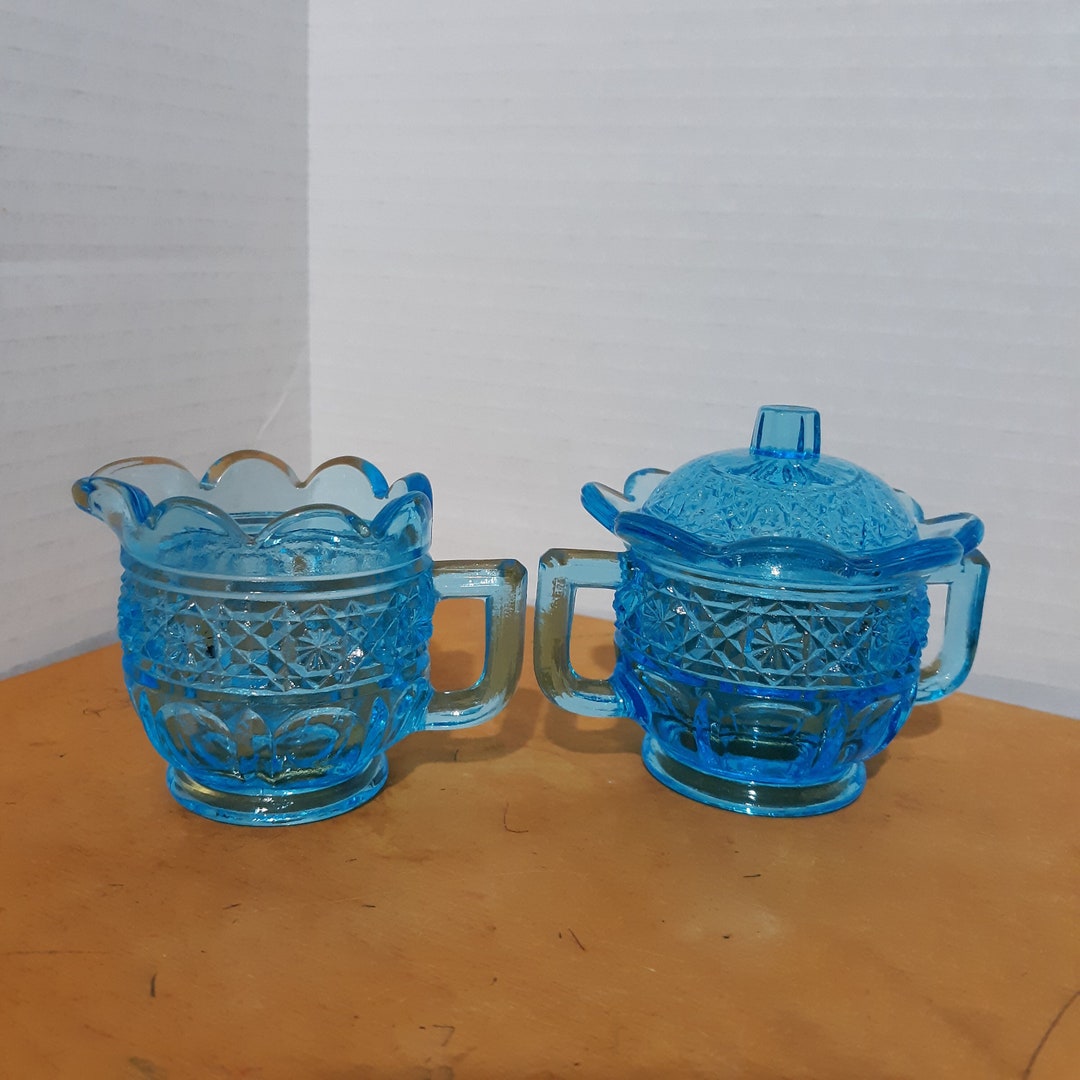 Higbee Light Blue Glass Creamer and Sugar - Etsy