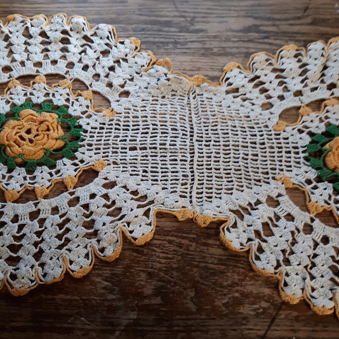 Hand Crocheted Yellow Rose Doily/table Runner - Etsy