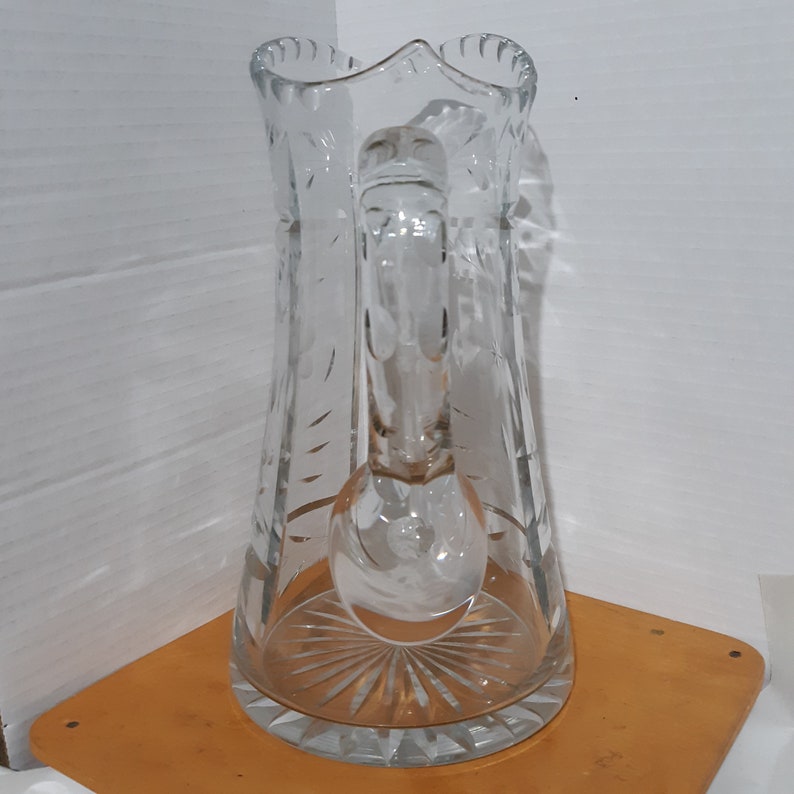 American Brilliant Cut Glass Pitcher With Etched Daisies 11.5 - Etsy