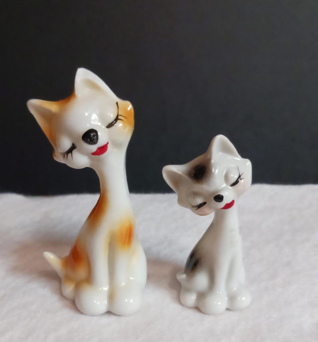 Vintage Long Necked Cat Figurines From Japan - Etsy
