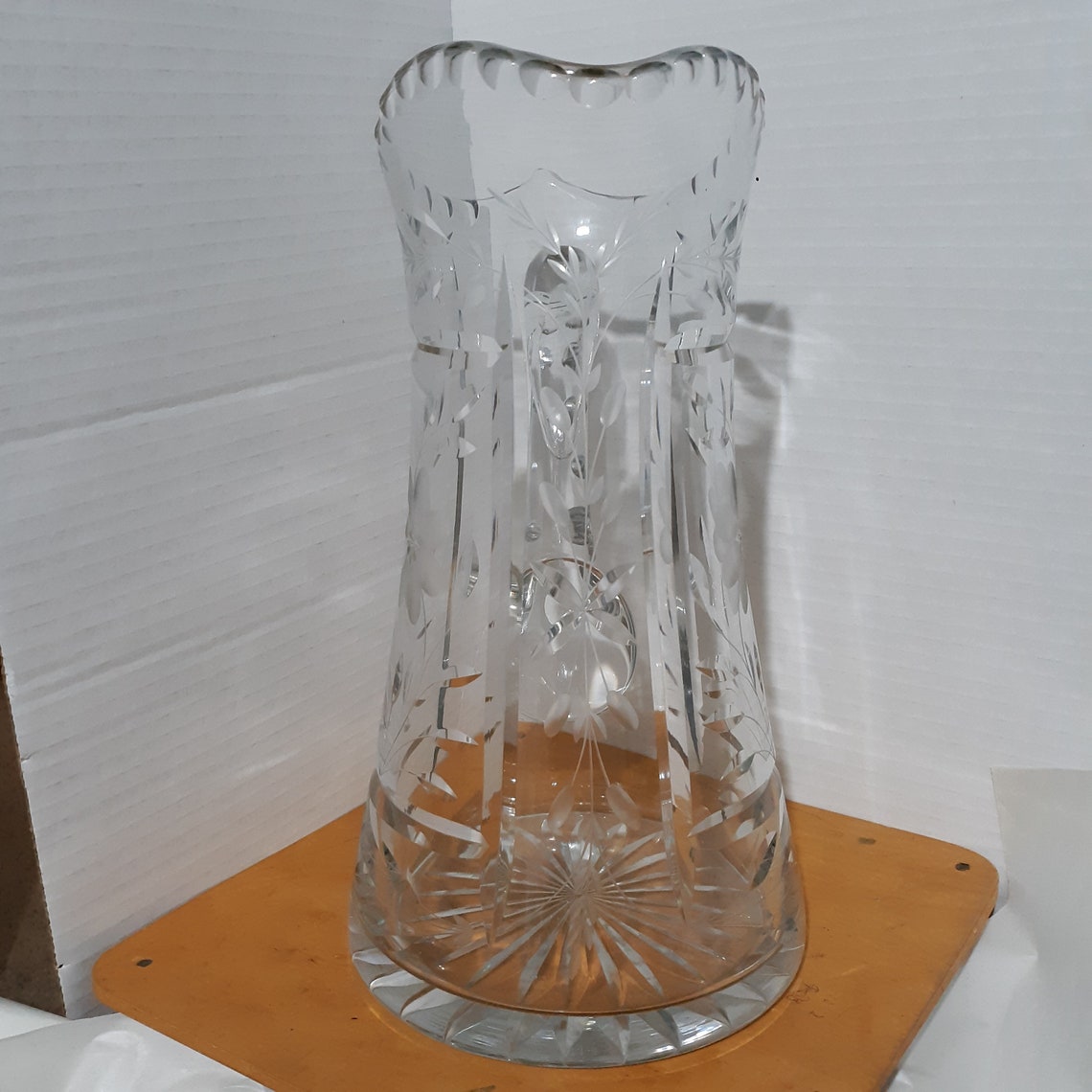 American Brilliant Cut Glass Pitcher With Etched Daisies 11.5 - Etsy