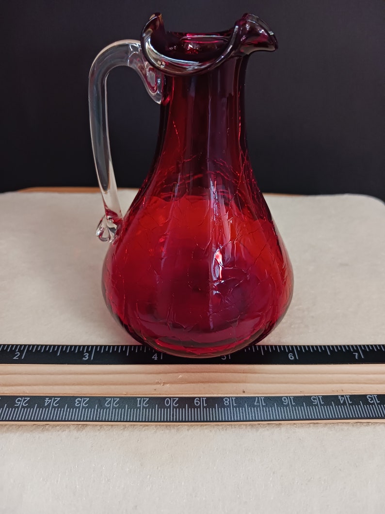 Vintage Red Crackle Glass Vase/pitcher Hand Blown 4.25" Tall - Etsy