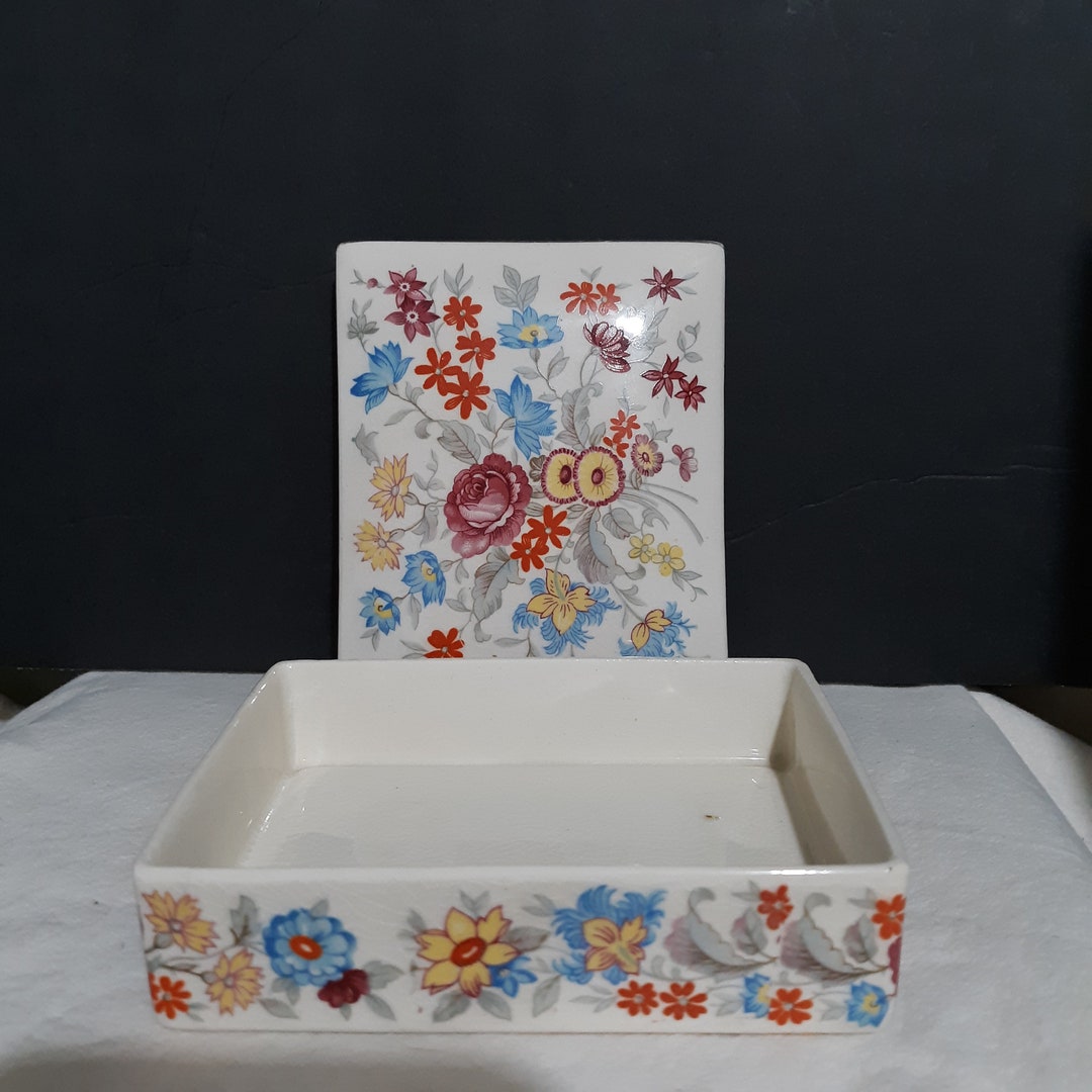 English Ware Floral Square Porcelain Trinket Box Lancaster LTD Manley ...
