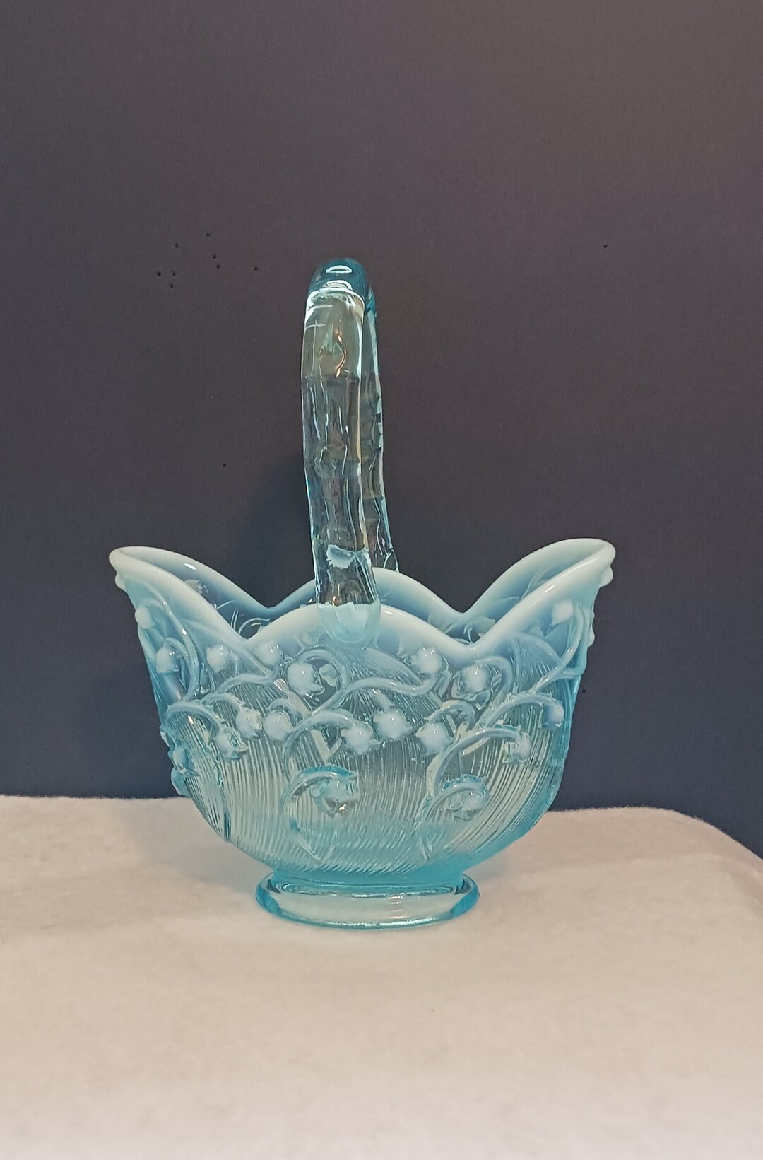 Fenton Blue Opalescent Lily of the Valley Glass Basket - Etsy