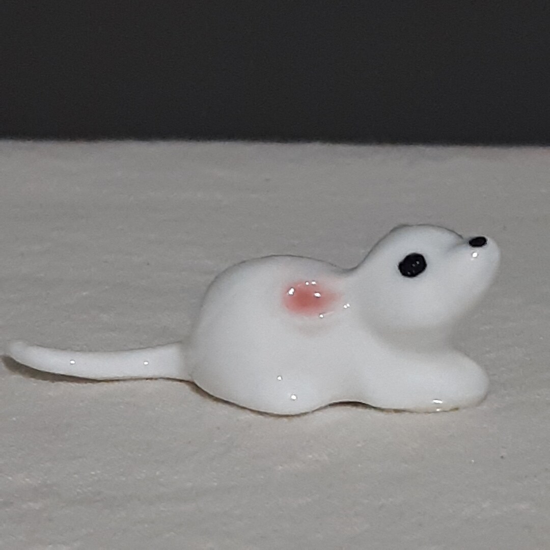 Tiny Porcelain Miniature White Mouse With Pink Ears - Etsy