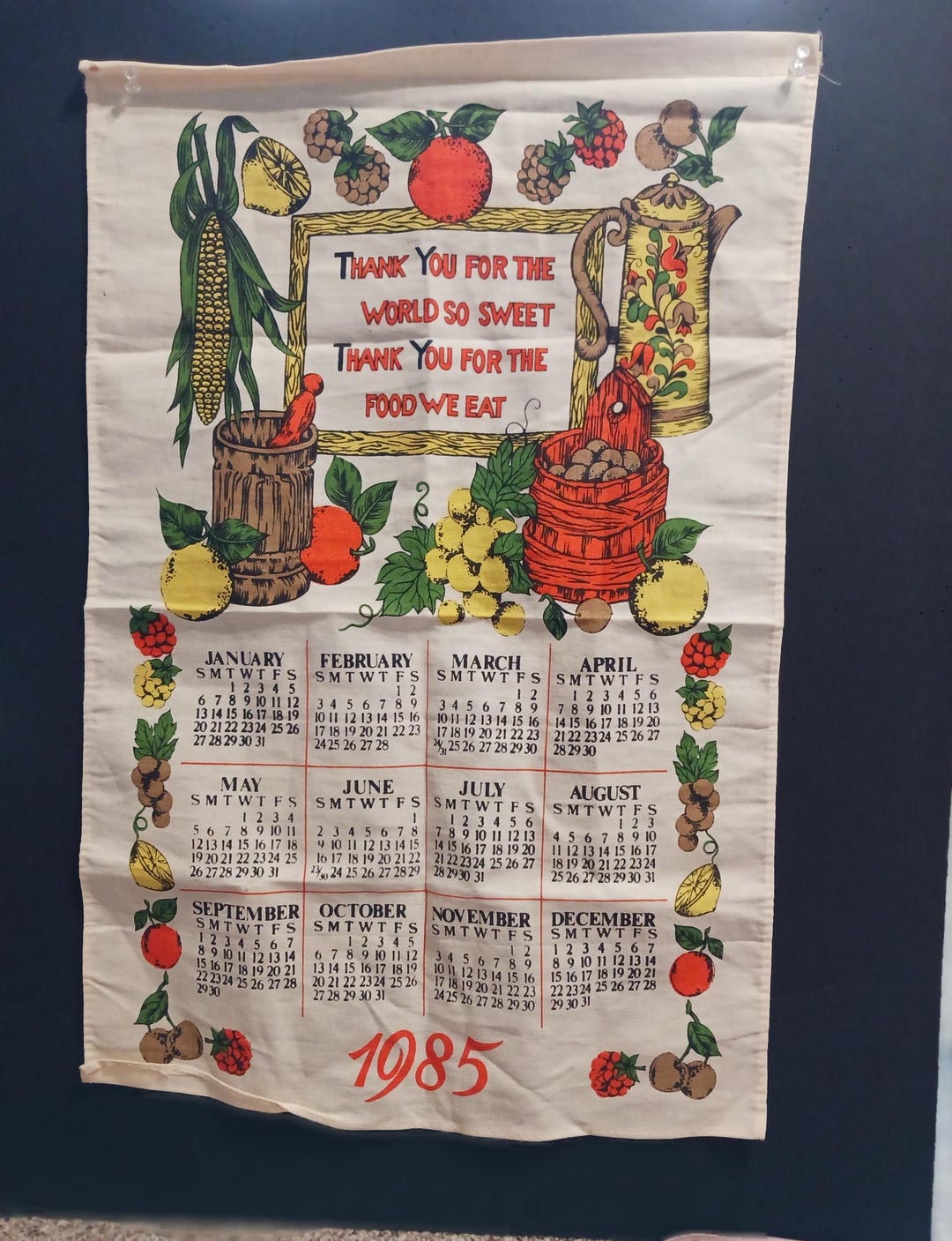 Vintage 1985 Linen Calendar in Orange, Green and Yellows - Etsy