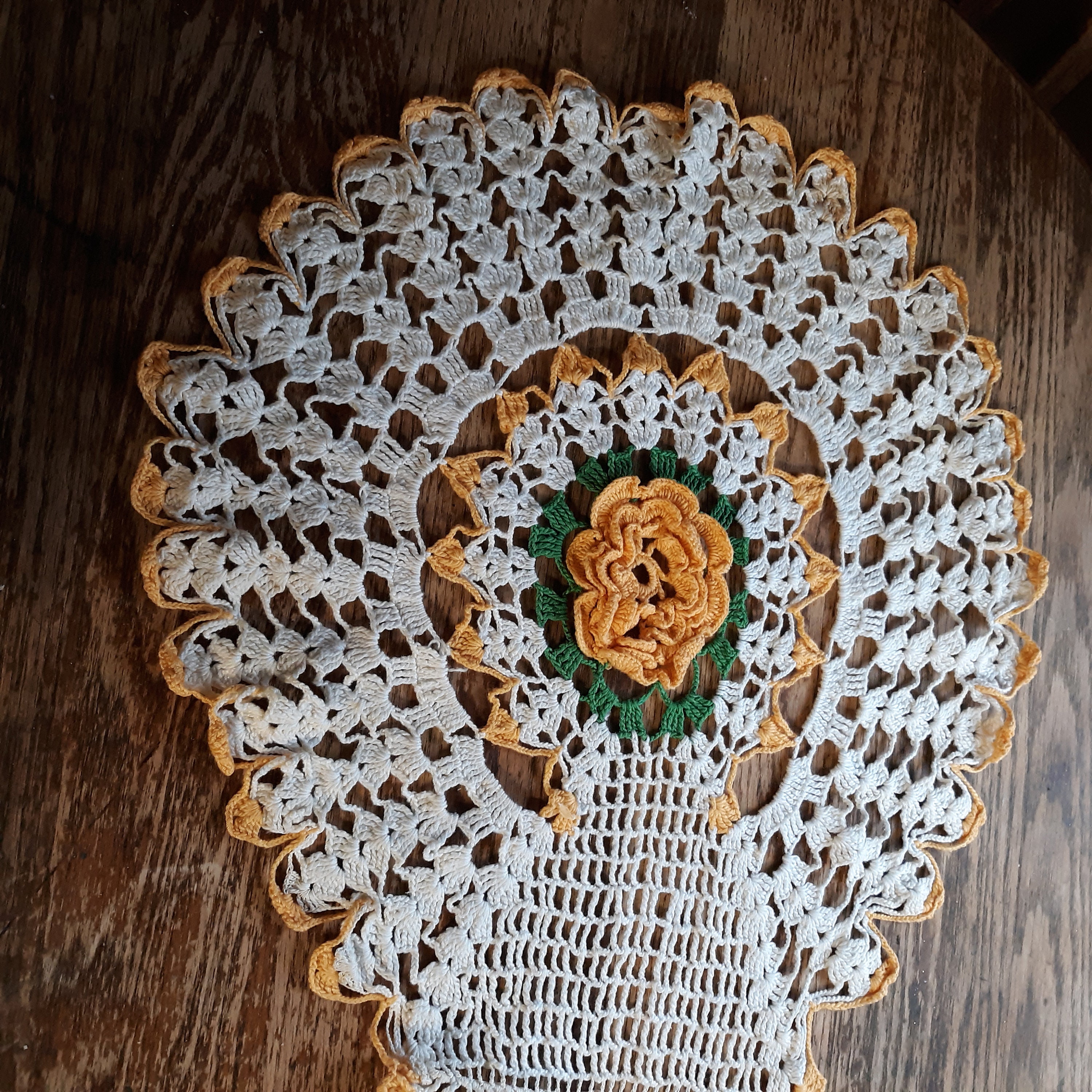 Hand Crocheted Yellow Rose Doily/table Runner - Etsy