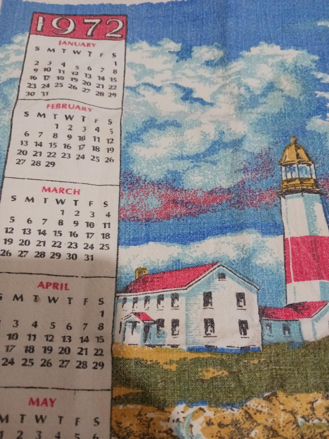 1972 Linen Wall Calendar Featuring Lighthouse Scene - Etsy