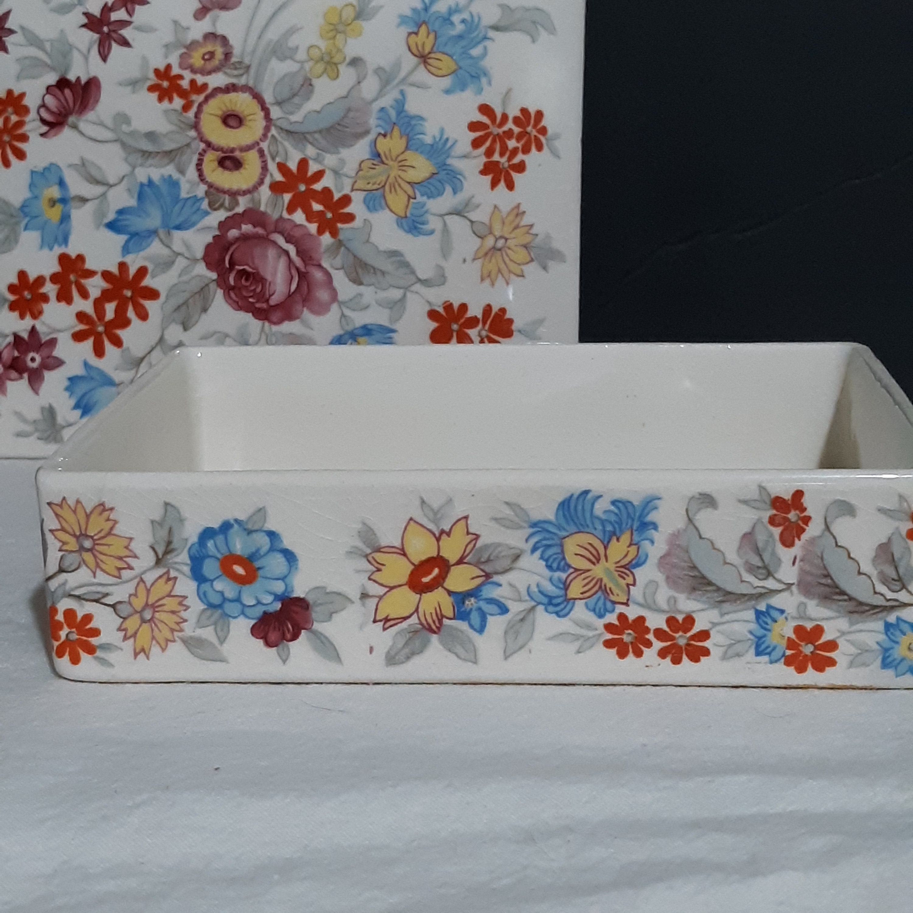 English Ware Floral Square Porcelain Trinket Box Lancaster LTD Manley ...