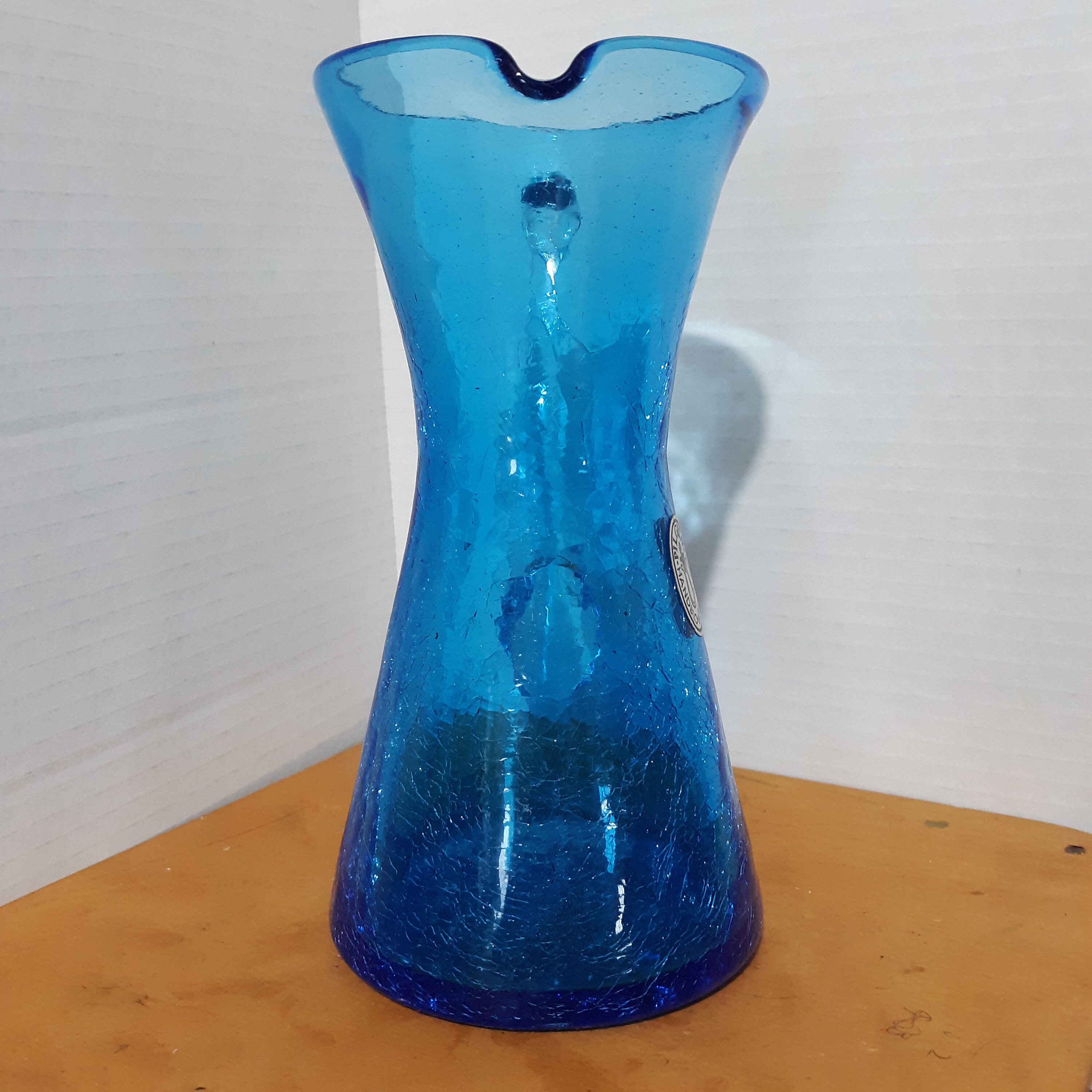 Pilgrim Blue Crackle Glass Pitcher Handblown - Etsy