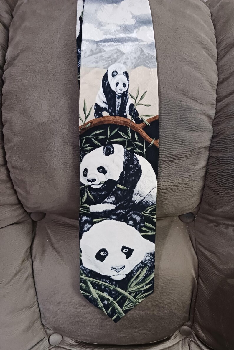 Panda Bear Necktie - Vintage Silk Necktie Endangered Species - Etsy