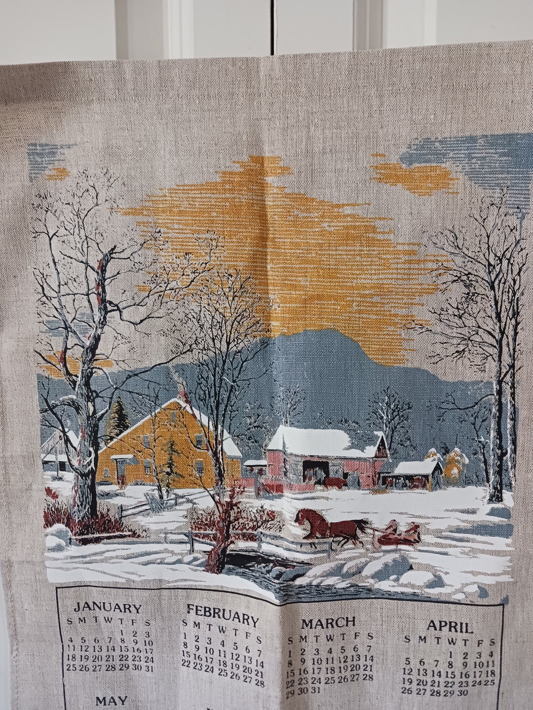 1987 Vintage Linen Calendar Featuring Winter Scene on the Farm - Etsy