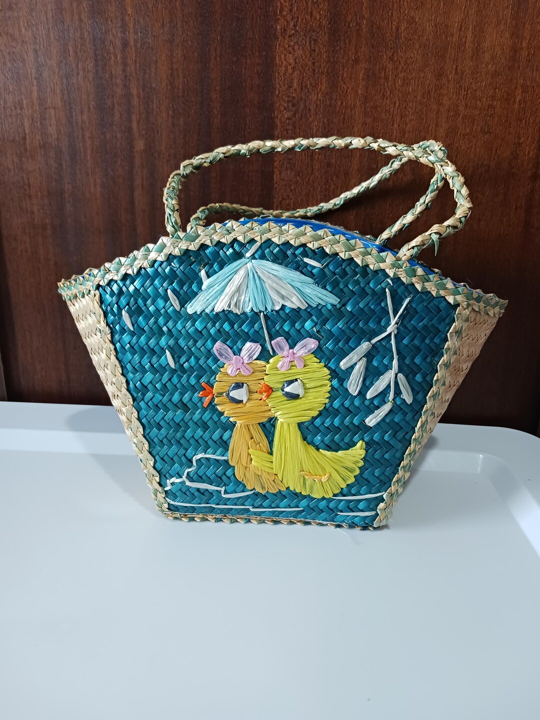 DUCK PURSE VINTAGE! Straw/raffia Easter Handbag Vintage Woven With ...