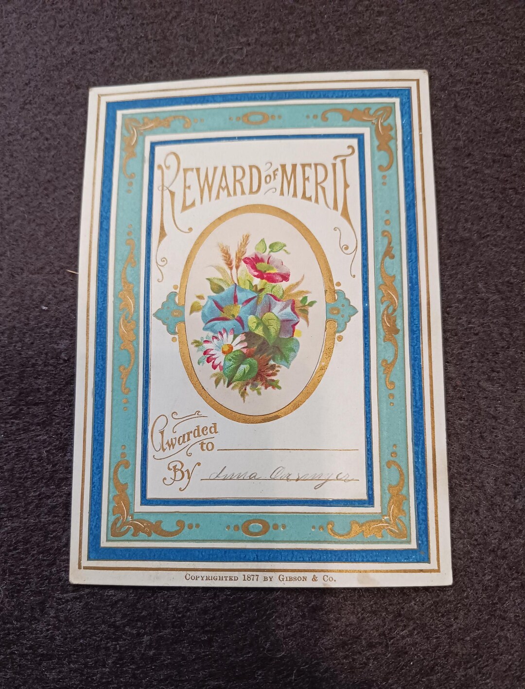 Victorian REWARD OF MERIT Card 1877 by Gibson & Co. - Etsy