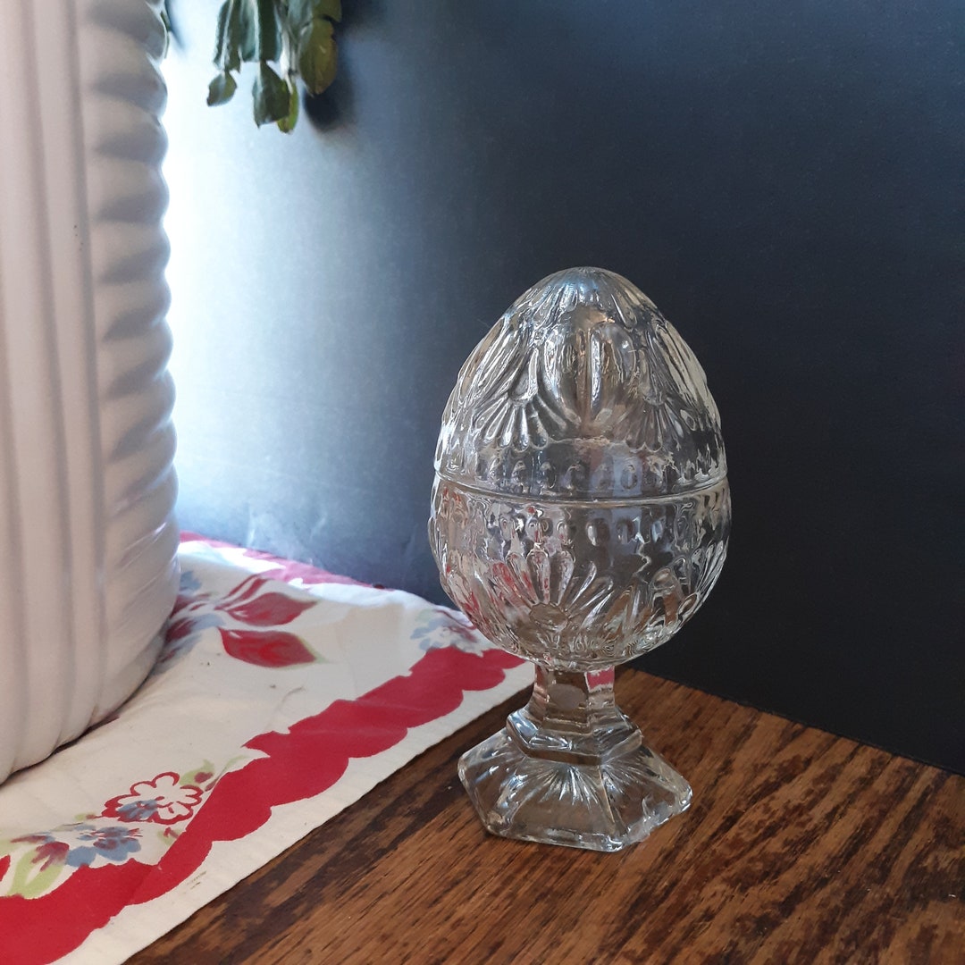AVON Clear GLASS EGG Shaped Dish With Lid - Etsy