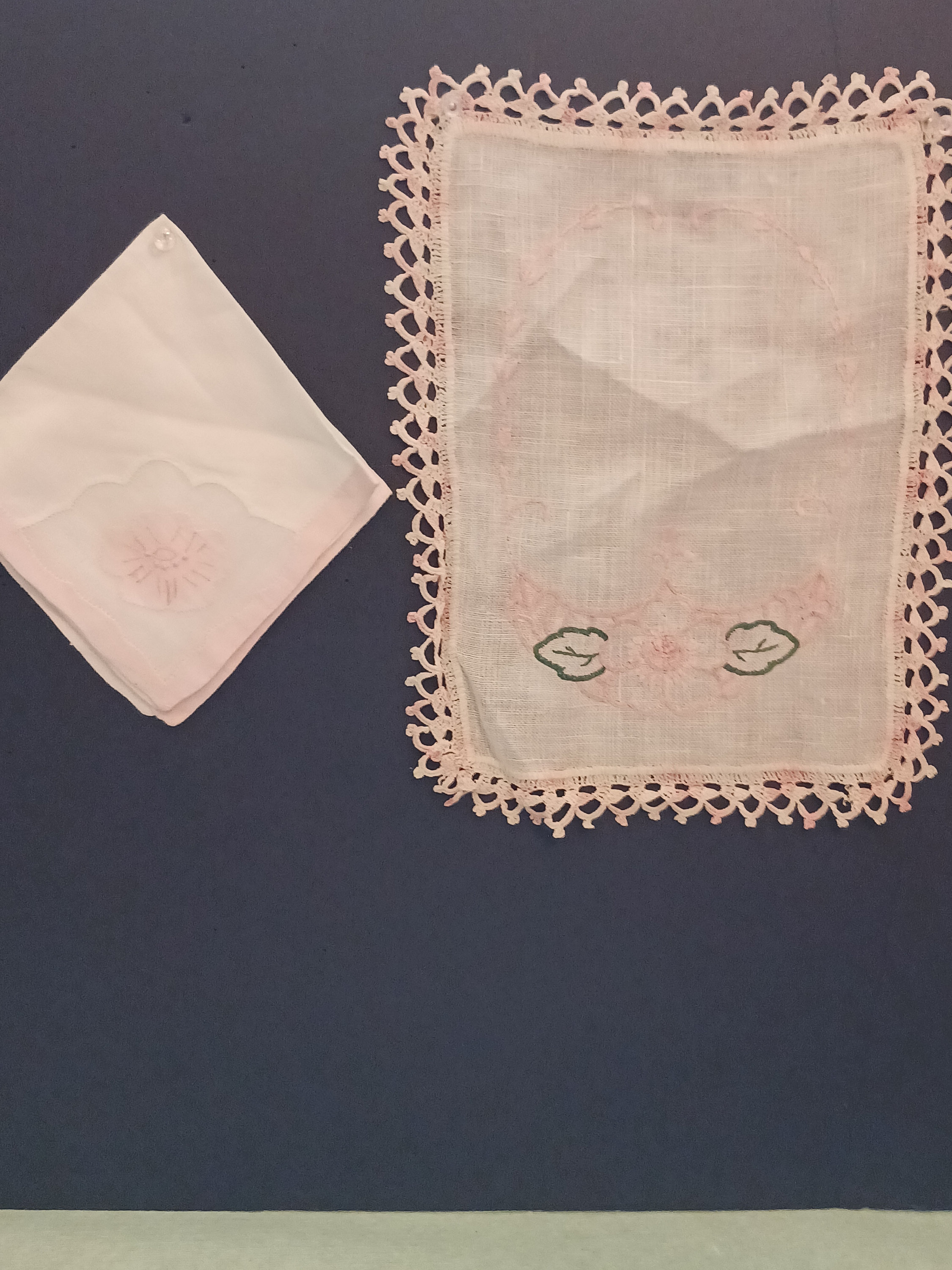 Pink Linen Handkerchief and Pink Embroidered/crocheted Linen Doily - Etsy