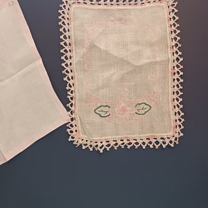 Pink Linen Handkerchief and Pink Embroidered/crocheted Linen Doily - Etsy