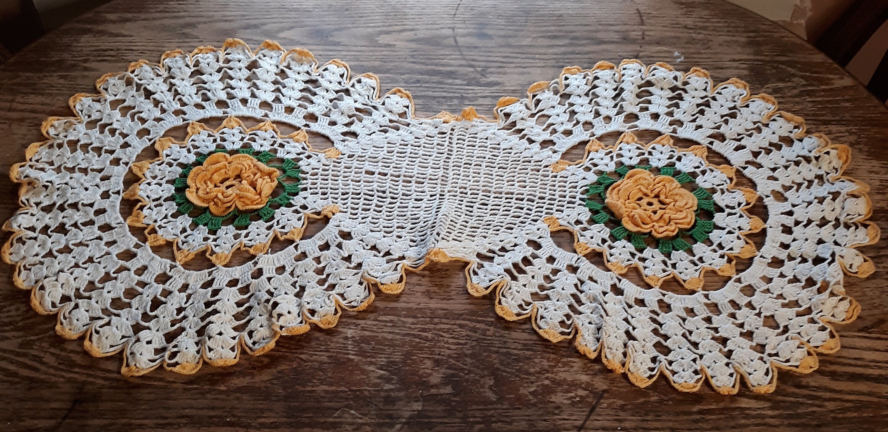 Hand Crocheted Yellow Rose Doily/table Runner - Etsy