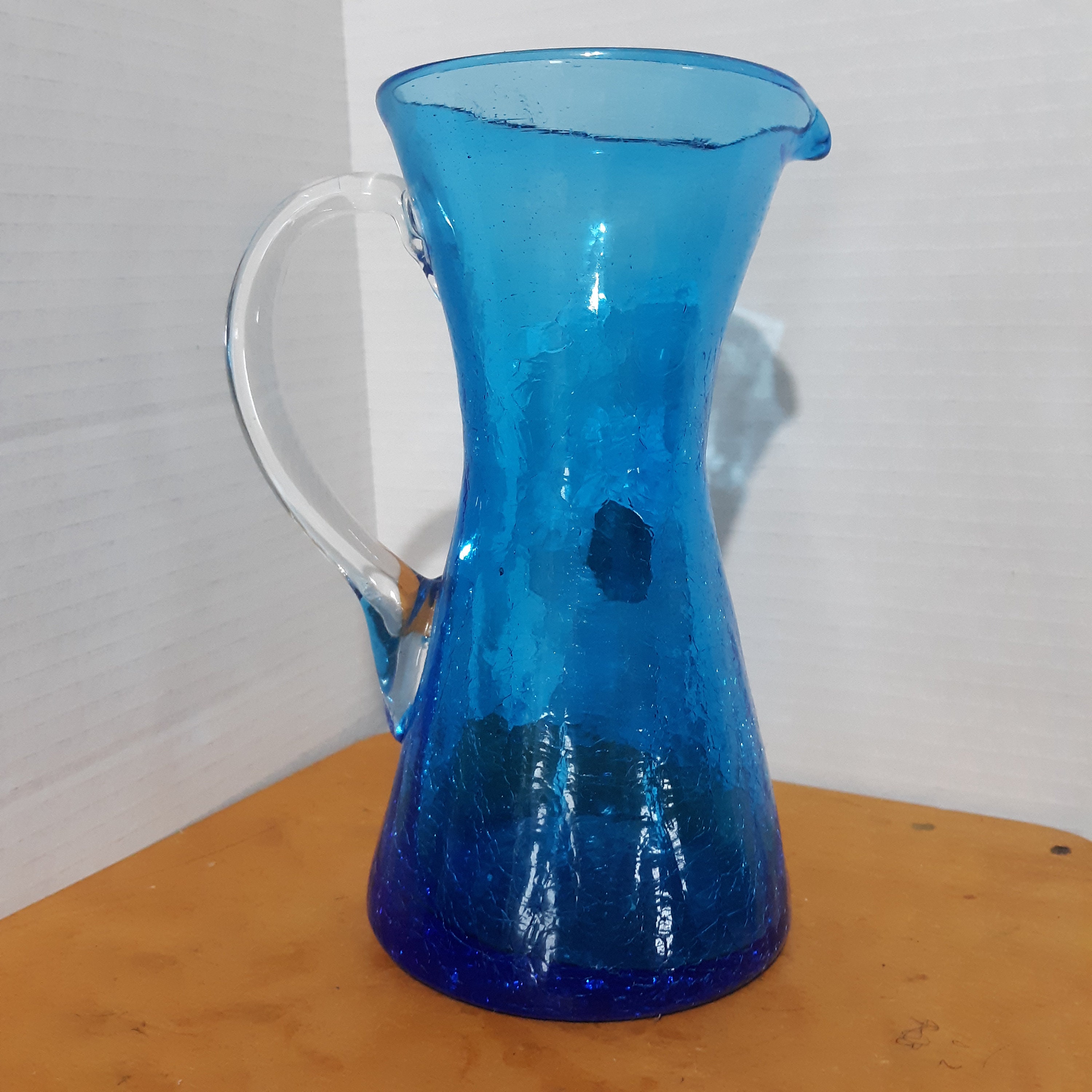 Pilgrim Blue Crackle Glass Pitcher Handblown - Etsy