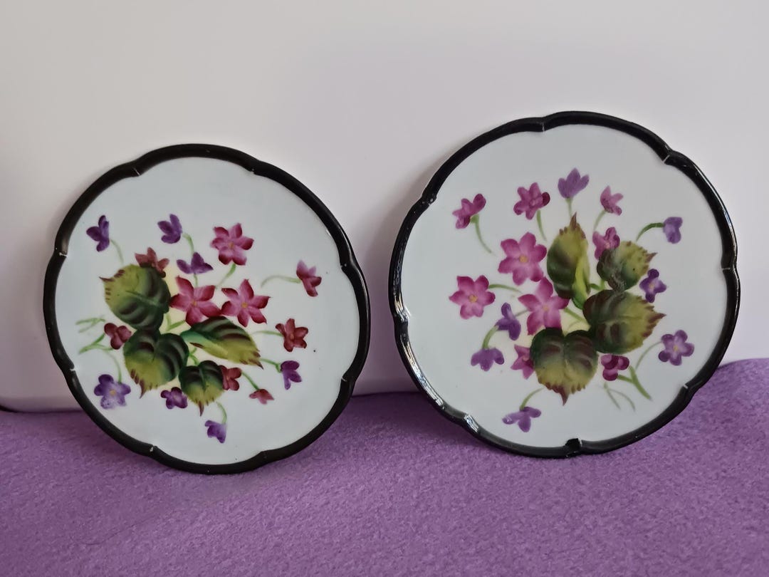 VIOLETS! 2 Hand Painted Small Decorative Porcelain Plates With Violets ...