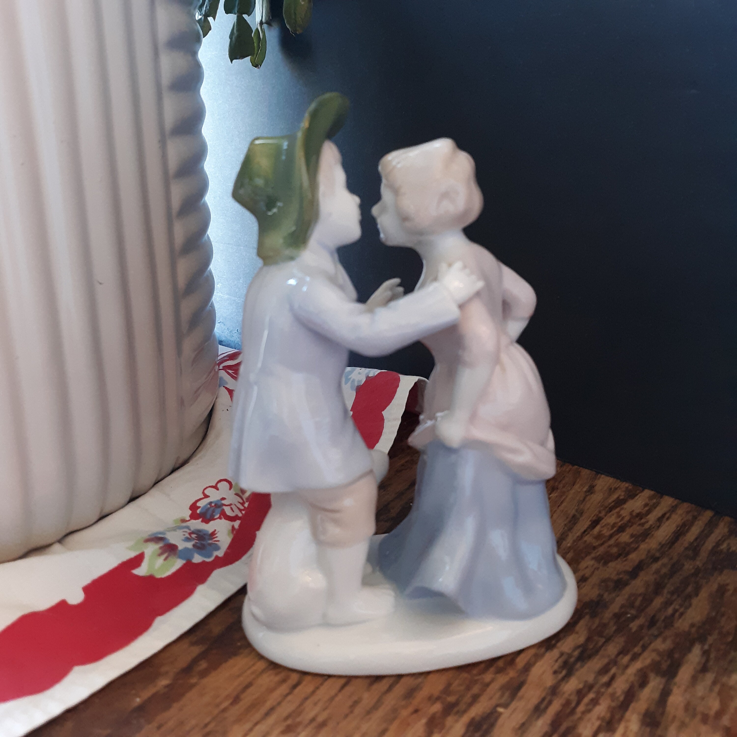 Vintage Fine Porcelain Ware Figurine of Boy and Girl and a Little Pig ...