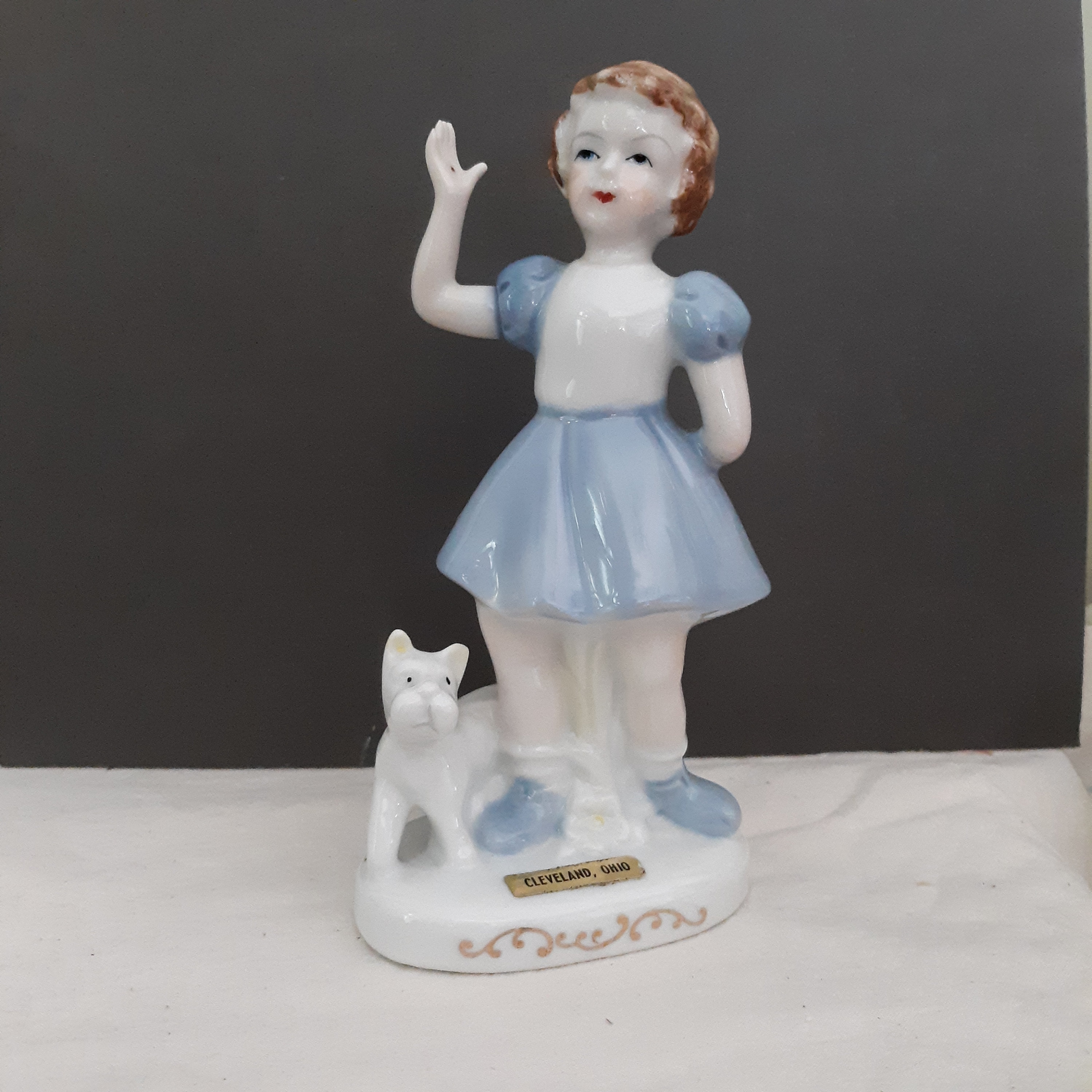 Blue and White Porcelain Girl Figurine With Her Scottie Dog - Etsy