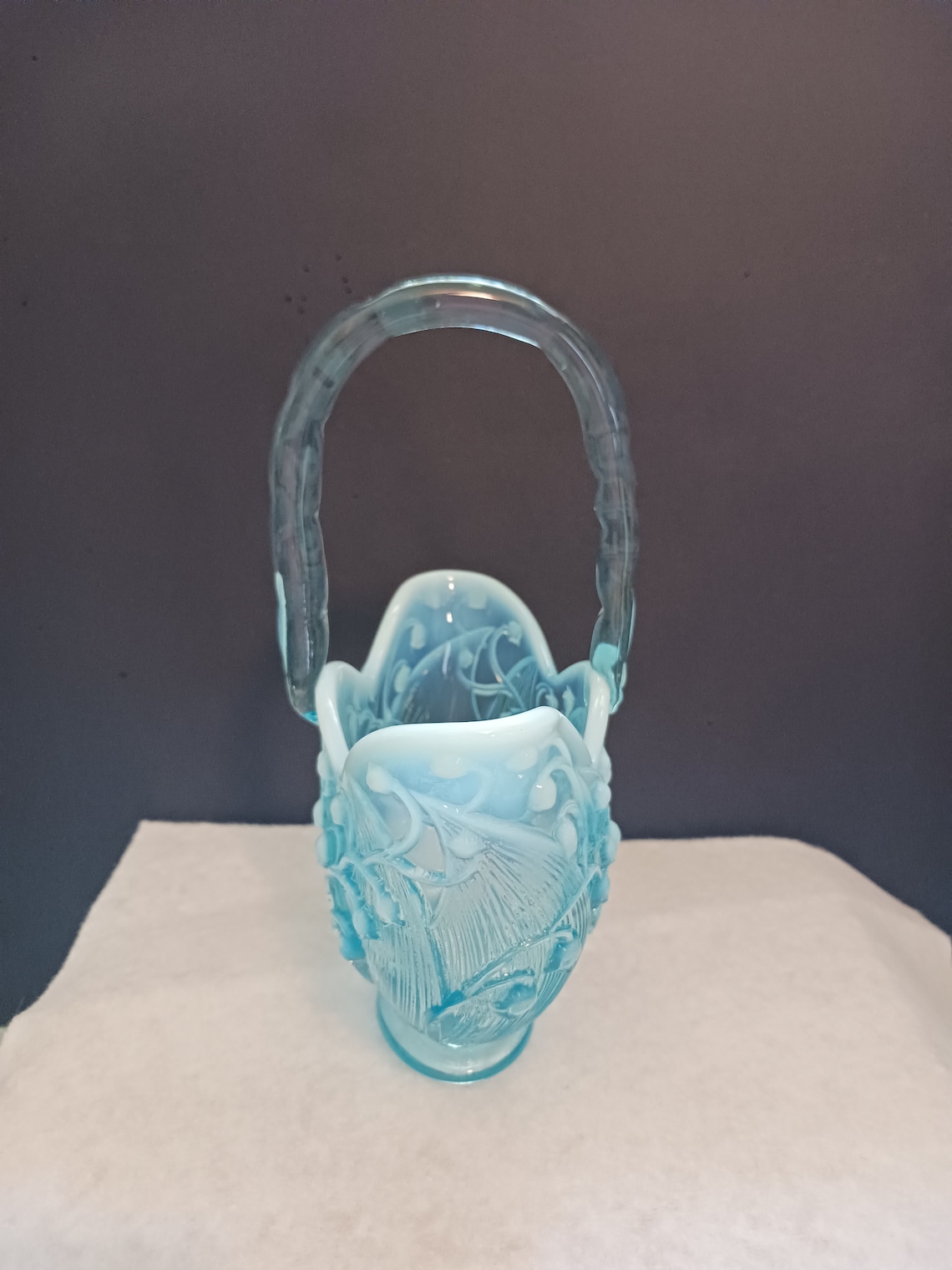 Fenton Blue Opalescent Lily of the Valley Glass Basket - Etsy