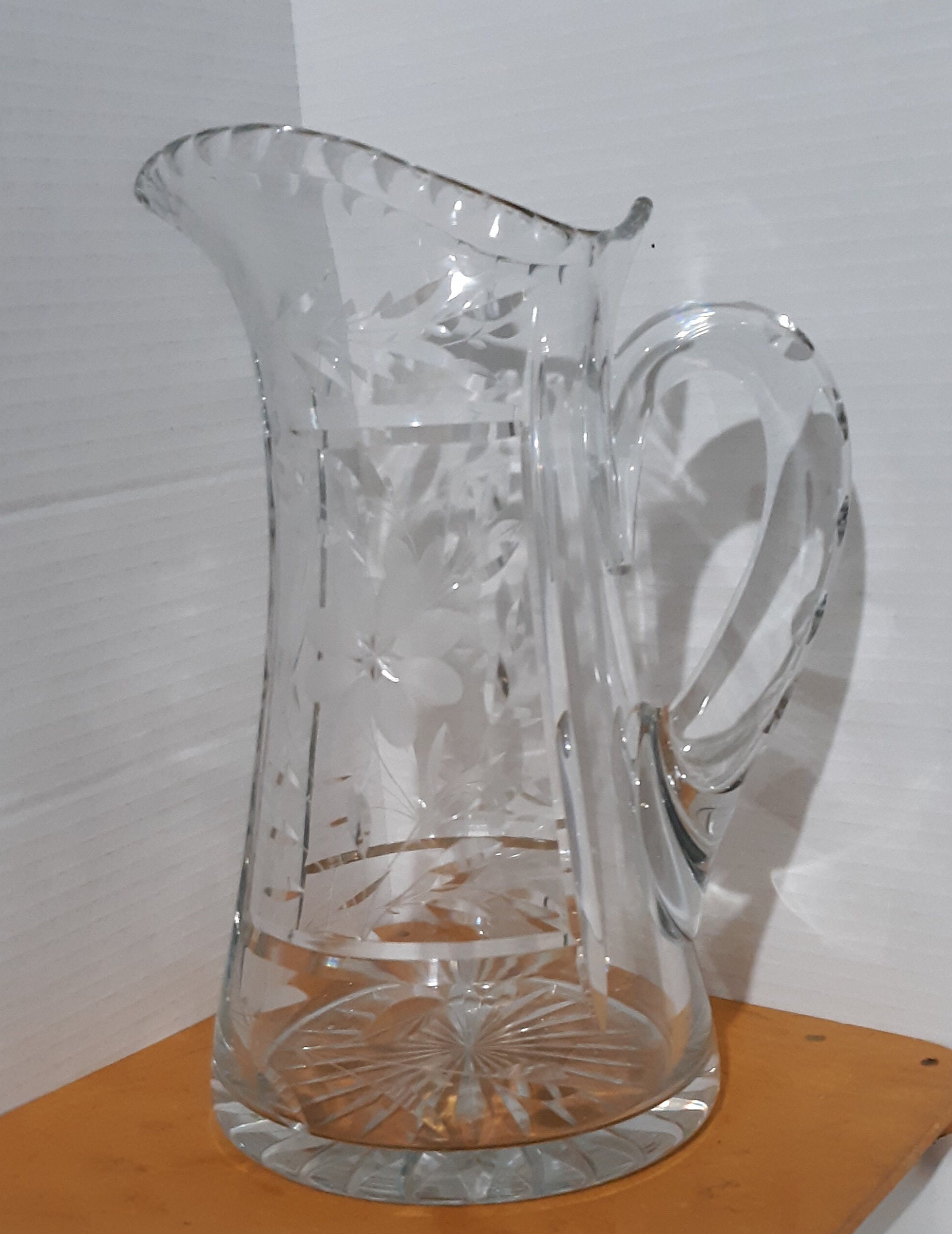 American Brilliant Cut Glass Pitcher With Etched Daisies 11.5 - Etsy
