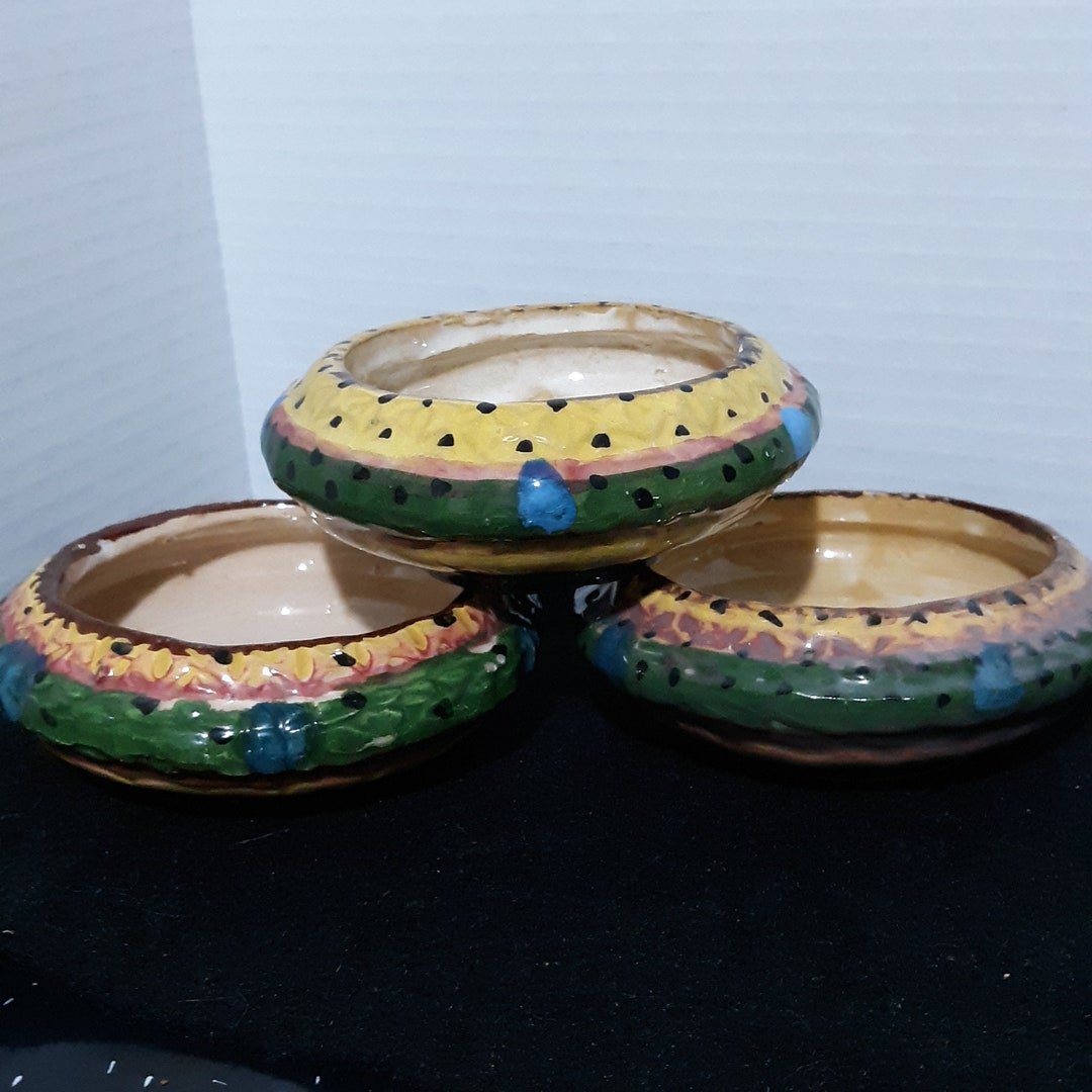 3 Mini Italian Painted Clay Pots/bowls for Succulents - Etsy