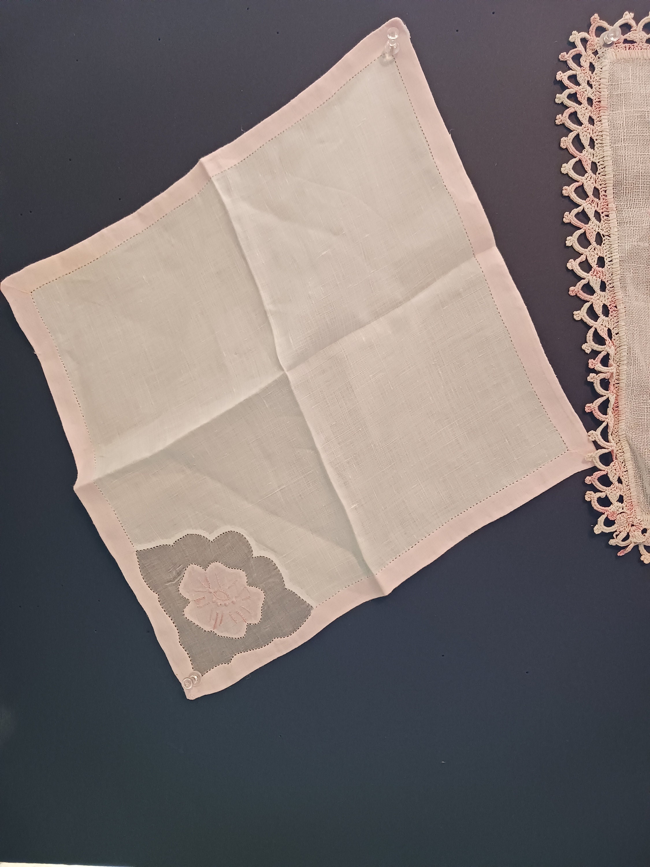 Pink Linen Handkerchief and Pink Embroidered/crocheted Linen Doily - Etsy