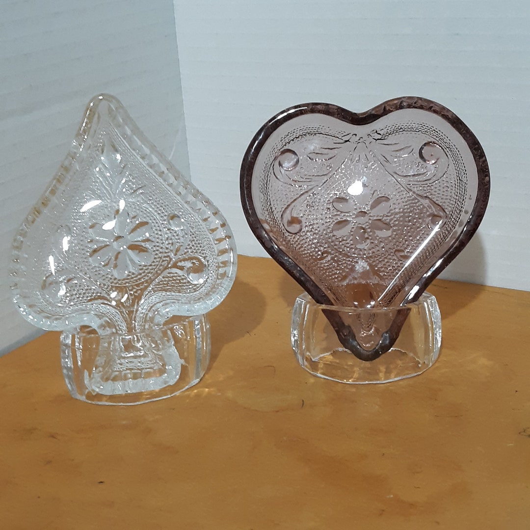 Indiana Tiara Glass Trinket Dishes Amethyst Heart and Clear Glass Spade ...