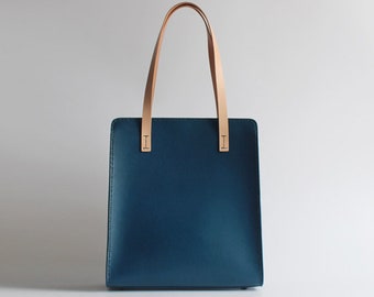 Blue Leather Tote Bag for Women - Etsy