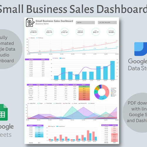 Small Business Sales KPI Dashboard Google Data Studio Fully - Etsy