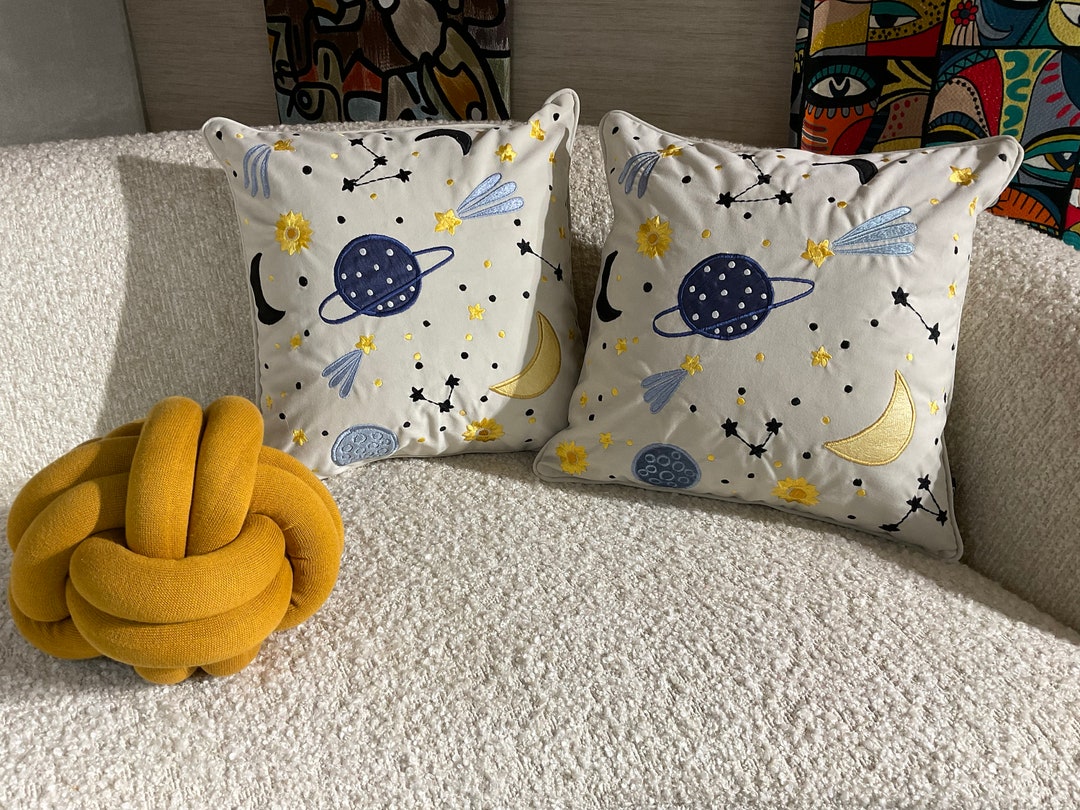 Chann Studio 18 X 18 Inch Space Ivory Hand Embroidery Velvet Cushion ...