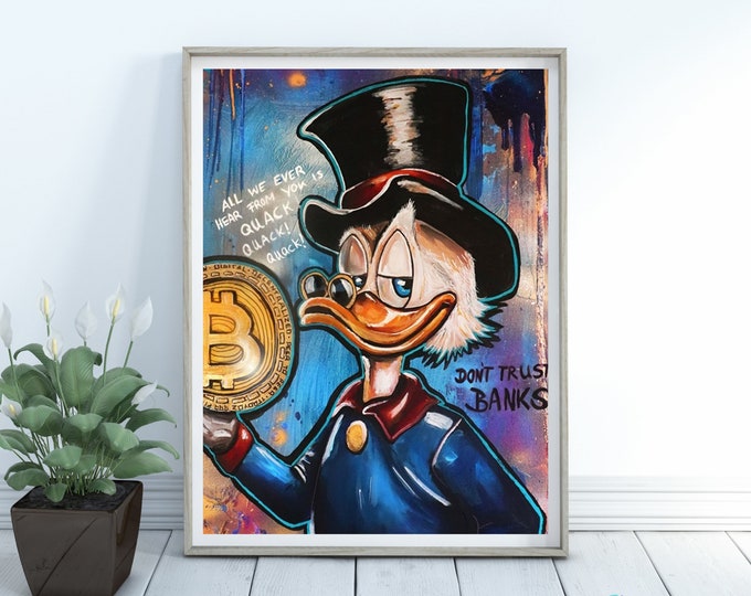 Bitcoin Crypto Wall Art, Scrooge Mcduck Bitcoin Art, Abstract Printable ...