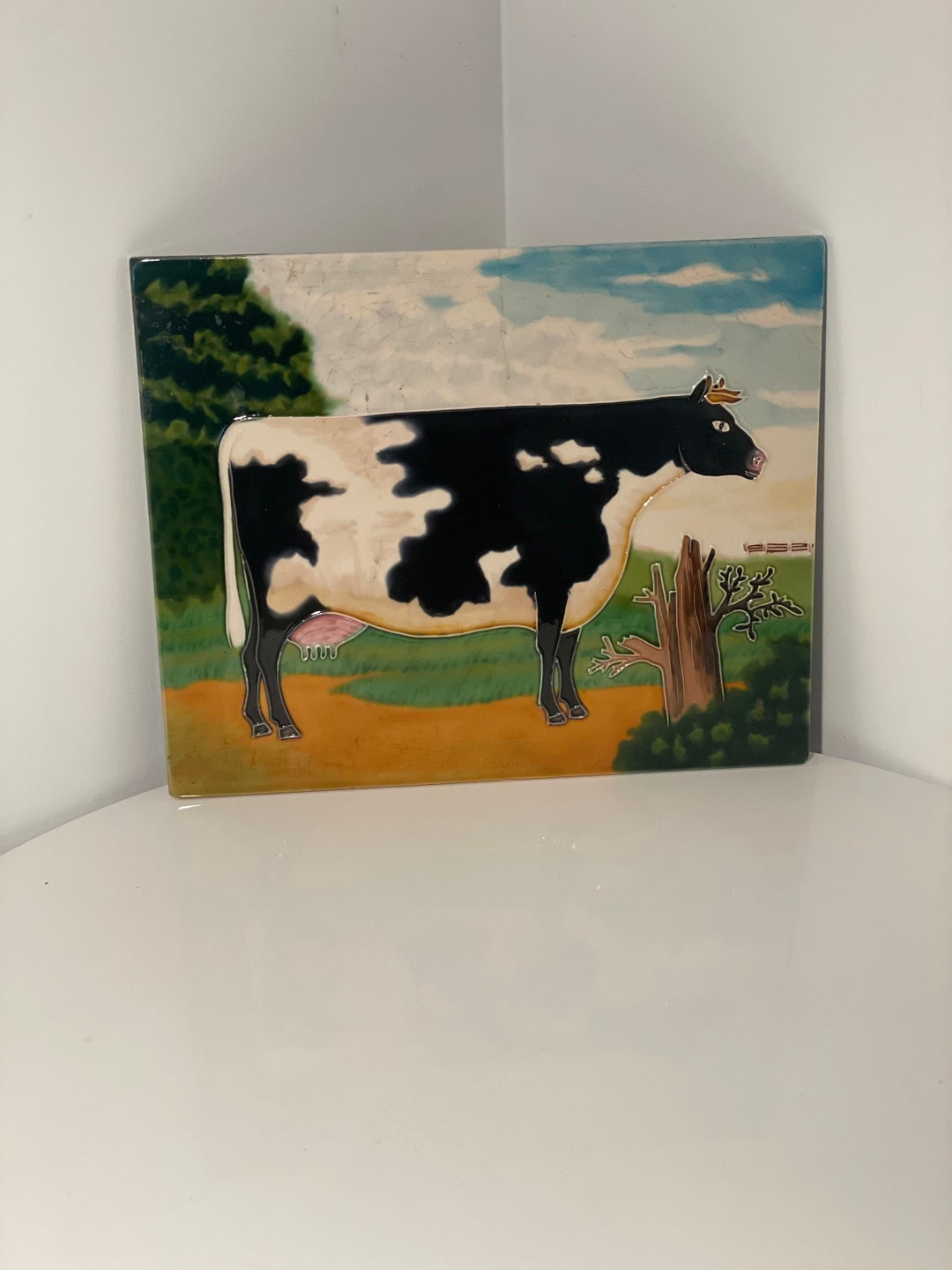 Vintage Dairy Cow Ceramic Tile Large - Etsy